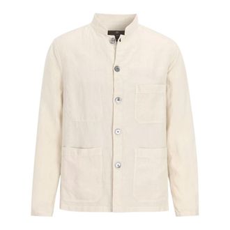 Oscar Jacobson Wei&szlig;es Leinen-Overshirt Regular Fit - - Jackets - Herren - Beige - XL
