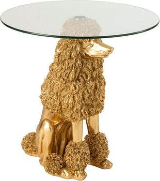 M&S Collection Table dappoint caniche 60x62 cm en verre et polyrésine doré