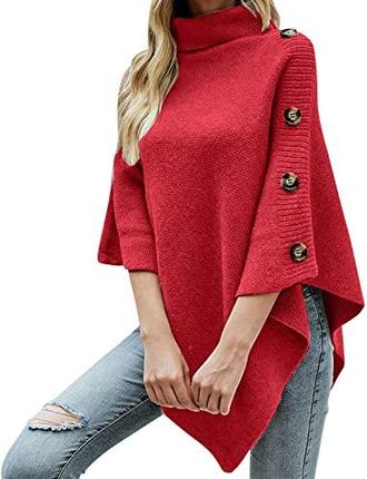 Generic Poncho pour femme, pull, veste en tricot longue, manteau pour l&eacute;t&eacute; et lhiver, poncho en tricot pour femme, col roul&eacute;, poncho d&eacute;coratif en tricot, cape