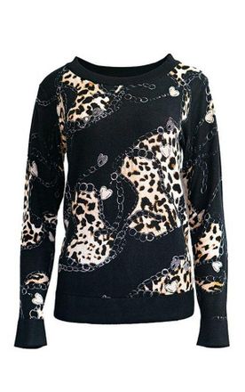 Passioni Strickpullover mit Leo- und Schmuckprint