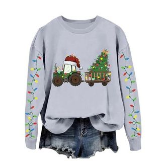 Generic Sweat-shirt de No&euml;l pour femme avec imprim&eacute; sapin de No&euml;l et col rond - Cardigan tendance &agrave; manches longues, gris clair, XXL