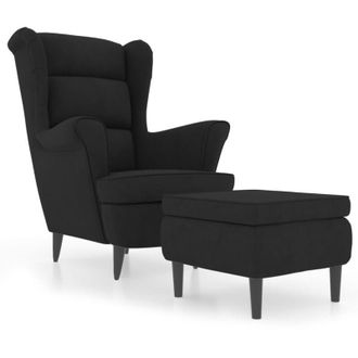 vidaXL Ohrensessel mit Hocker Schwarz Samt Vidaxl