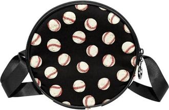 Generic Sac &agrave; bandouli&egrave;re rond pour femme, motif baseball, sac &agrave; dos avec fermeture &eacute;clair, bretelles r&eacute;glables, sac &agrave; main rond d&eacute;contract&eacute; pour femmes et fi