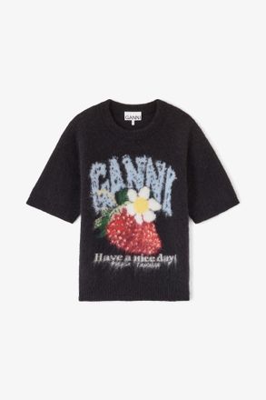 Ganni T-shirt en alpaga bross&eacute; Noir - Pour Femme