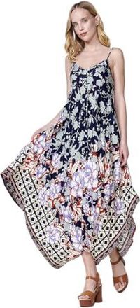 Kor&ouml;shi Robe longue &agrave; bretelles r&eacute;glables avec bas en V et imprim&eacute; floral avec liser&eacute; bleu marine pour femme, bleu, Small