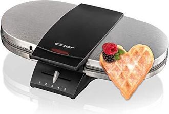 Cloer 1329 Doppelwaffeleisen für zwei Herzwaffeln, 1700 W, Waffelgröße je 15,5 cm, optische Fertigmeldung, mattiertes Edelstahlgehäuse