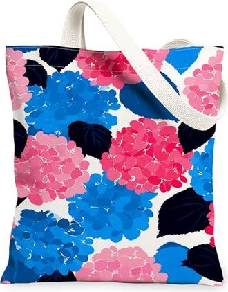 Generic Sacs fourre-tout en toile florale, motif hortensia, sacs d&eacute;picerie r&eacute;utilisables, sacs d&eacute;picerie printaniers, vintage, l&eacute;gers, lavables en toile, bleu