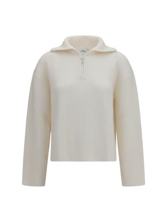 Courr&egrave;ges Womens Sweater Ribbed Zip Heritage White Merino Wool