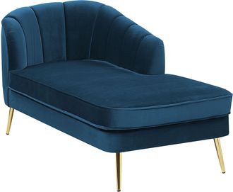 Beliani Chaiselongue Samt blau Links mit Lehne Muschelform Metallbeine Gold Glam Allier