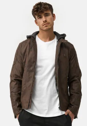 Indicode Lederimitatjacke Herren Miguel &Uuml;bergangsjacke Herrenjacke mit Kapuze