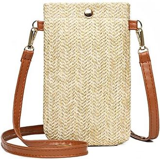Generic Mini sacs messager en paille pour femmes, d&eacute;contract&eacute;, tiss&eacute; &agrave; la main, sac &agrave; bandouli&egrave;re de plage d&eacute;t&eacute;, portefeuille de t&eacute;l&eacute;phone de loisirs (Style C