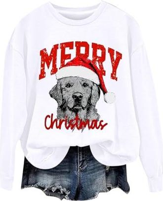 Generic Pull de Noël pour femme - Imprimé chien mignon - Sweat-shirt de Noël personnalisé à manches longues et col rond pour femme, Sweat-shirts graphiques bl