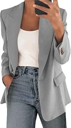 Minetom Femme Blazer Élégant Manches Longues Slim Fit OL Bureau Affaires Veste De Costume Devant Ouvert Manteau Cardigan Blouson Jacket C Gris 44