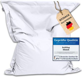 BuBiBag Riesen Sitzsack XXL mit Füllung, Outdoor Sitzsäcke für Kinder und Erwachsene, Beanbag mit waschbarem Bezug & über 3 Mio. EPS-Perlen (Weiß 190x145cm)