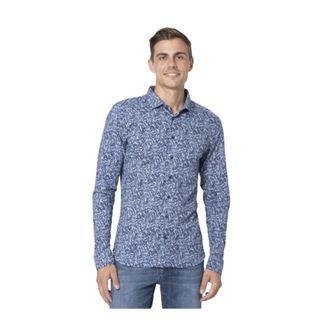 DeSoto Blaues Hemd mit Blattmuster - - Shirts - Herren - Blau - 2XL