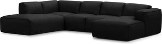 Studio Copenhagen home24 Wohnlandschaft Schwarz Echtleder Neka 325 x 71 x 235cm Longchair davorstehend rechts / Ottomane links Modern