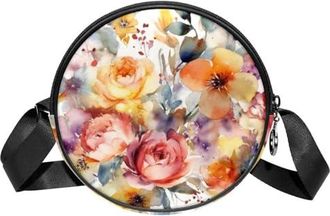 Generic Petit sac &agrave; bandouli&egrave;re rond pour femme, motif floral avec fermeture &eacute;clair, bretelles r&eacute;glables, style d&eacute;contract&eacute;, pour femmes et filles