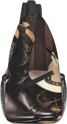 Generic Casual Sacoche Homme Bandouliere Bottes western avec chapeau de cowboy noir Sac De Poitrine Antivol,Durable Sac DEpaule pour école Cyclisme Homme