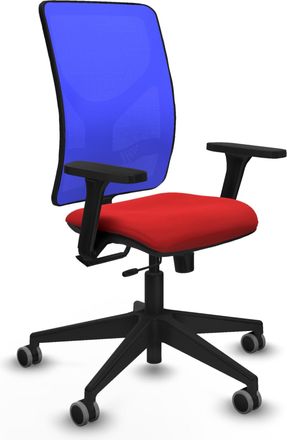 Piqueras y Crespo Fernarbeitsstuhl mit 3D-Armen, h&ouml;henverstellbare Lendenwirbelst&uuml;tze, ausgestattet mit Syncro/Traslack und Schneideschaum, Blau/Rot