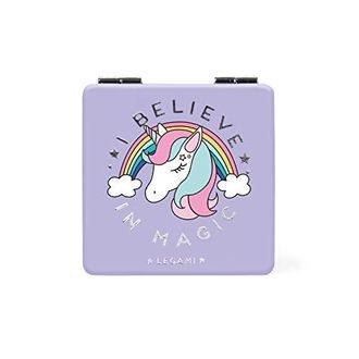 Legami Legami - Taschenspiegel, mit Vergrößerungsspiegel, ohne Verzerrung, ideal für Tasche und Reisen, 6 x 6 cm, Unicorn Thema