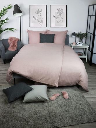jilda-tex Biber Bettw&auml;sche Made IN Germany Melange 135x200 cm + 80x80 cm 100% Baumwolle Feinbiberbettw&auml;sche Edel-Flanell Verschiedene Gr&ouml;&szlig;en/Farben (Rosa, 155 x