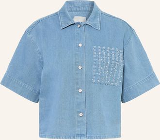 Milano Milano Italy Jeansbluse Mit Pailletten blau