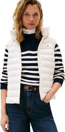 Tommy Hilfiger Veste sans Manches Femme Padded Slim avec Capuche, Blanc (Ivory Silk), M