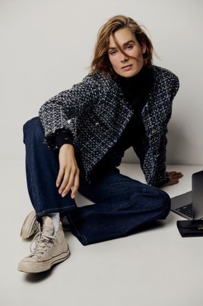 Gerard Darel Veste sans col en tweed multicolore &agrave; lurex - NAYA - Indigo