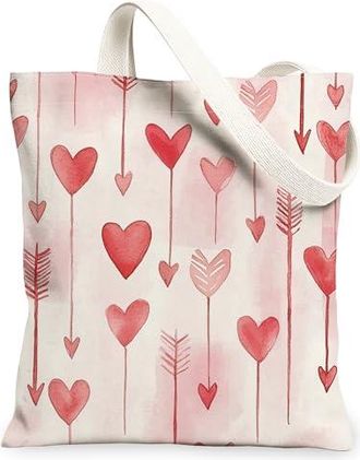 Generic Sacs fourre-tout en toile avec motif coeur, motif floral romantique, sacs de courses r&eacute;utilisables, l&eacute;gers et lavables en toile pour salle de sport, v