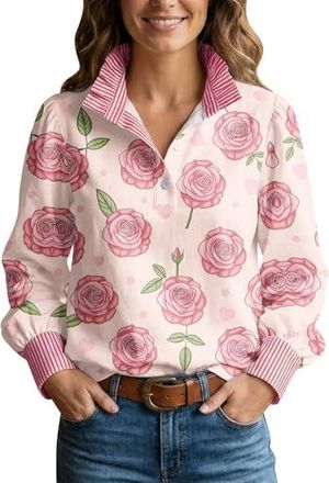 Generic 2026 Chemise Femme Chic Et &Eacute;l&eacute;gant Saint-Valentin Tee Shirt D&eacute;contract&eacute; Manches Longues Haut Col V Boutonn&eacute; Blouse Couleur Unie Chemisier Confortable 