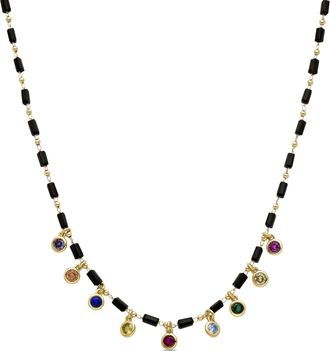 Luxenter 925 Sterlingsilber-Halskette mit mehrfarbigem Zirkonia in 18-Karat-Gelbgold - Vusak