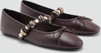 Mango Ballerine avec bride d&eacute;tails m&eacute;talliques bordeaux - Femme - 35 - MANGO