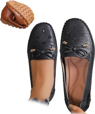 Generic Mocassins d&eacute;contract&eacute;s l&eacute;gers &agrave; enfiler pour femme, avec noeud papillon, chaussures orthop&eacute;diques &eacute;l&eacute;gantes en cuir, mocassins plats d&eacute;contract&eacute;s pour