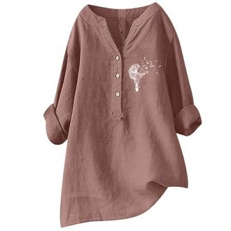 Generic Chemise Femmes Coton Et Lin Grande Taille Casual Chemises &Eacute;t&eacute; &Agrave; Manches Longues Col V Baggy Hauts L&eacute;ger Confortable Tunic Mode Coton Et Lin Chic Et El