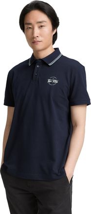 Tom Tailor Herren 1047782 Piqué Poloshirt mit prünt, 10668-Sky Captain Blue, XXL