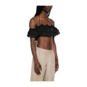 Ermanno Scervino Femme, Tops, Noir, Taille: 36 FR Ruffled Halterneck Crop Top