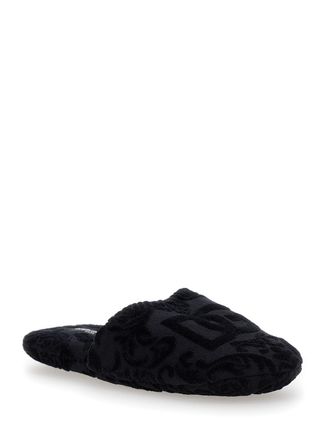 Dolce & Gabbana Unisex Slippers Black Cotton Terry Flat Shoes