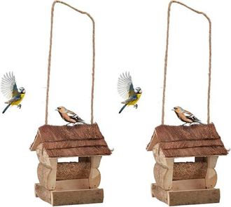 Relaxdays Vogelfutterhaus, naturbelassen, handgefertigt, Deko f&uuml;r Balkon und Garten, Holz, HxBxT: 15 x 12 x 15 cm, Natur (Packung mit 2)