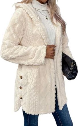 Generic Cardigan &agrave; capuche en jacquard, tendance, d&eacute;contract&eacute;, manches longues, ouvert sur le devant, cardigan en polaire tricot&eacute;e jacquard, blanc, 4XL