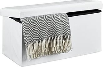 Relaxdays Faltbare Sitzbank XL, mit Stauraum, Sitzcube mit Fußablage, Sitzwürfel als Aufbewahrungsbox, 38x76x38 cm, weiß