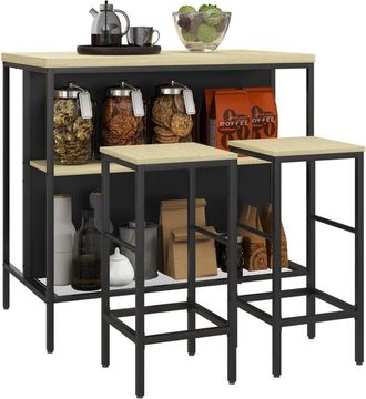 HOMCOM Homcom - Bartisch mit Barhocker Set, 3-tlg. Bartisch-Set inkl. K&uuml;chentisch mit 2 Barhockern, 2 Ablage, Essgruppe im Modern-Stil, f&uuml;r K&uuml;che