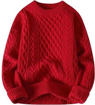 Generic Pull dautomne surdimensionn&eacute; en tricot torsad&eacute; &agrave; manches longues et col rond pour femme, chaud et d&eacute;contract&eacute;, pull dhiver unisexe en tricot torsad&eacute;, 