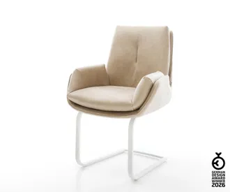 DELIFE Freischwinger Clea-Flex Mikrofaser Beige Vintage Freischwinger flach Wei&szlig;, Esszimmerst&uuml;hle