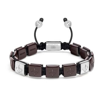 Nialaya Homme, Accessoires, Gris, Taille: L Mens Ceramic Flatbead Bracelet in Dark Red and Sterling Silver