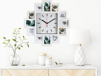 Wackadoo Bilderrahmen für 12 Fotos mit Wanduhr in Weiß, Wanduhr mit Foto Fotogalerie Collage Uhr mit Bilderrahmen
