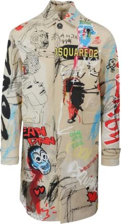 Dsquared2 Homme, Manteaux, Multicolore, Taille: L Manteau simple boutonnage &agrave; imprim&eacute; graphique