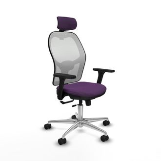 Piqueras y Crespo Ergonomischer Stuhl mit 3D-Armen, h&ouml;henverstellbare Lendenwirbelst&uuml;tze und h&ouml;henverstellbares Kopfteil, Wei&szlig;/Violett