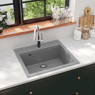 vidaXL Granitsp&uuml;le Einzelbecken Grau Vidaxl