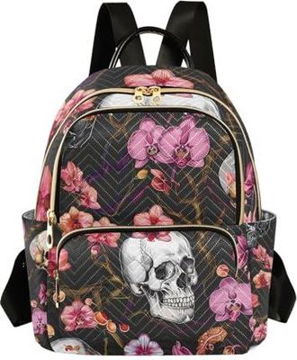 Mnsruu Mini sac à dos pour femme, crânes, orchidées roses, squelette, petit sac à dos tendance pour femme, sac à dos décontracté, Multi372, S