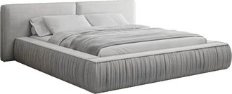 E-MEUBLES Doppelbett aus Samt, gepolstertes Kopfteil, Lattenrost und Stauraumschublade, Bett 08 - 160x200 cm - Silber (Riviera 82)